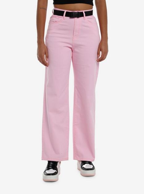 Pink Wide Leg Carpenter Pants With Belt | Hot Topic