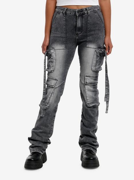 Grey Wash Cargo Stacked Denim Pants | Hot Topic
