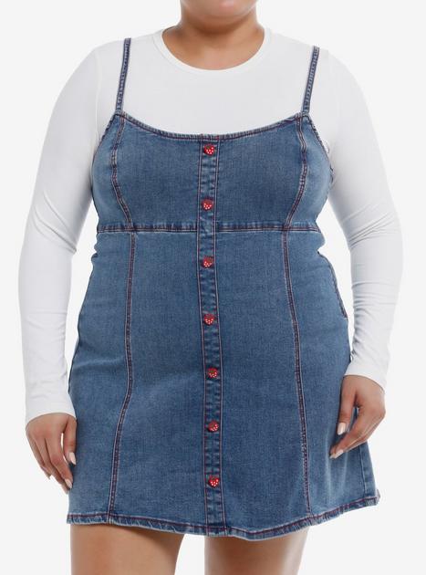 Sweet Society Strawberries Blue Denim Mini Dress Plus Size | Hot Topic