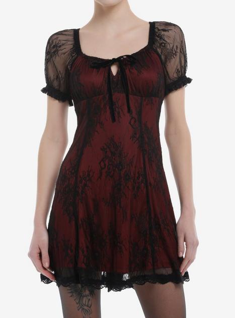 Cosmic Aura Red & Black Lace Empire Dress | Hot Topic
