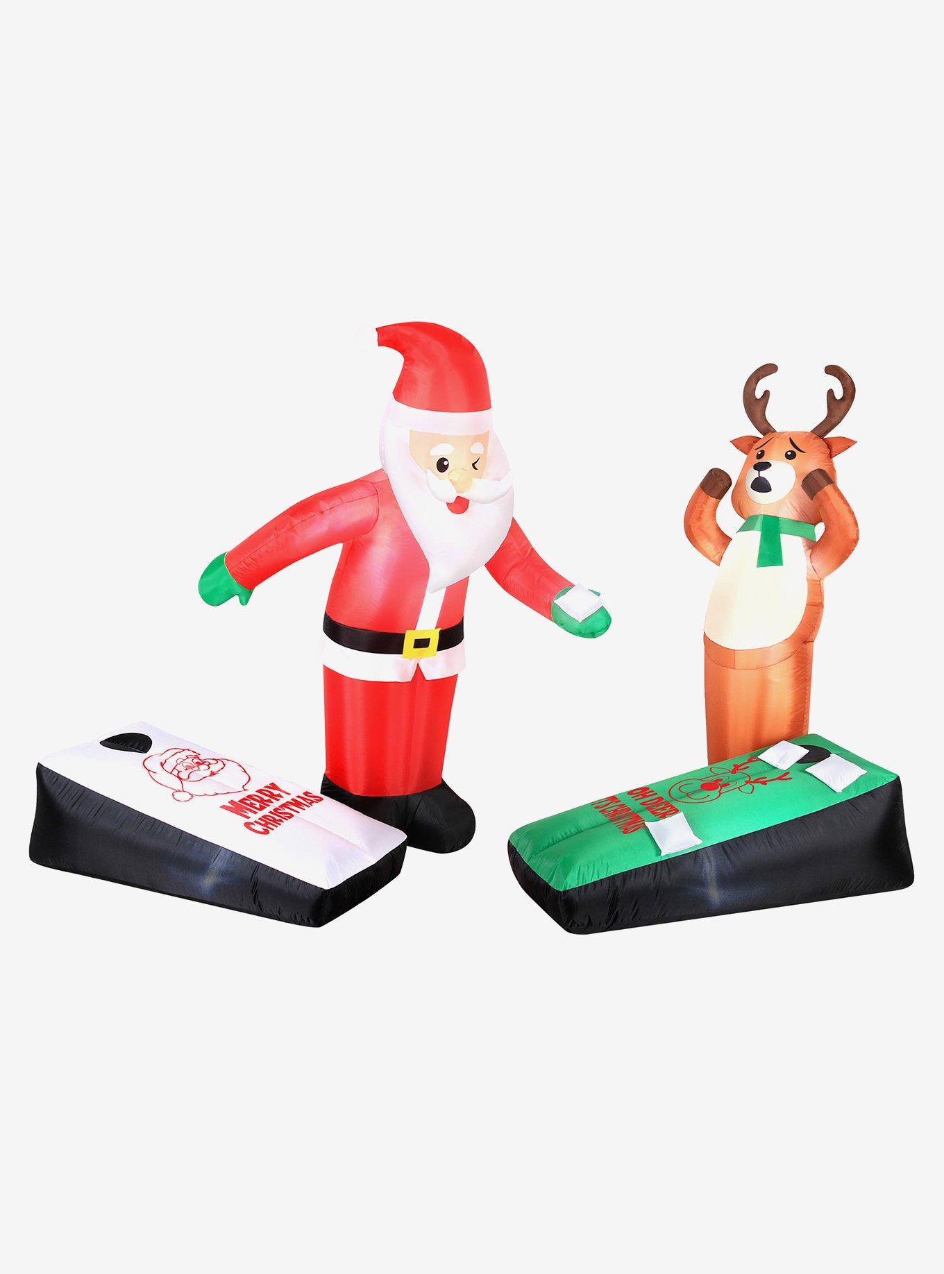 Santa and Reindeer Playing Cornhole Airflowz Inflatable | BoxLunch