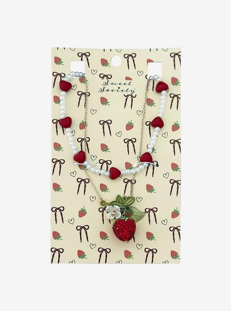 Sweet Society Strawberry Heart Bead Necklace Set | Hot Topic