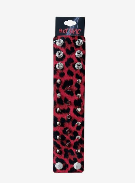 Multi Length Red Leopard Spikes Wrist Cuff | Hot Topic
