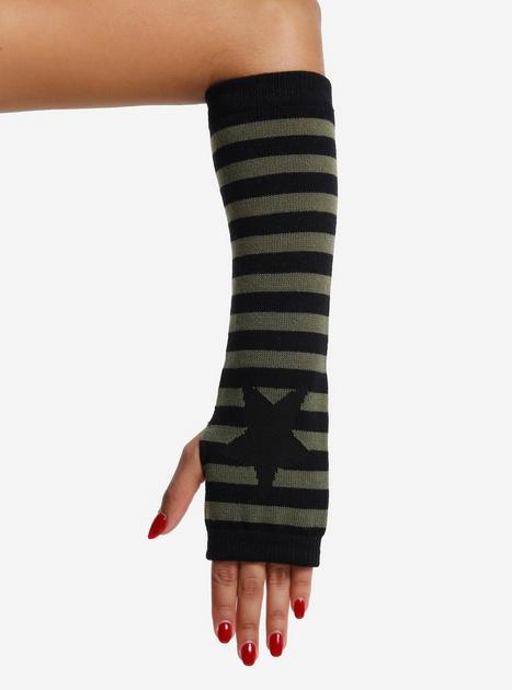 Olive & Black Stripe Star Mesh Arm Warmers | Hot Topic