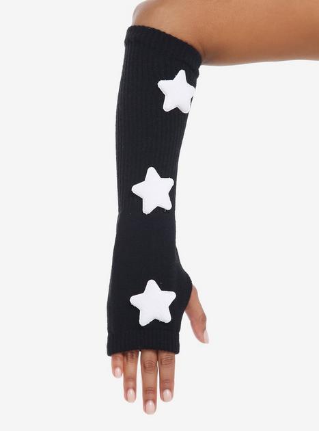Black & White Plush Star Arm Warmers | Hot Topic