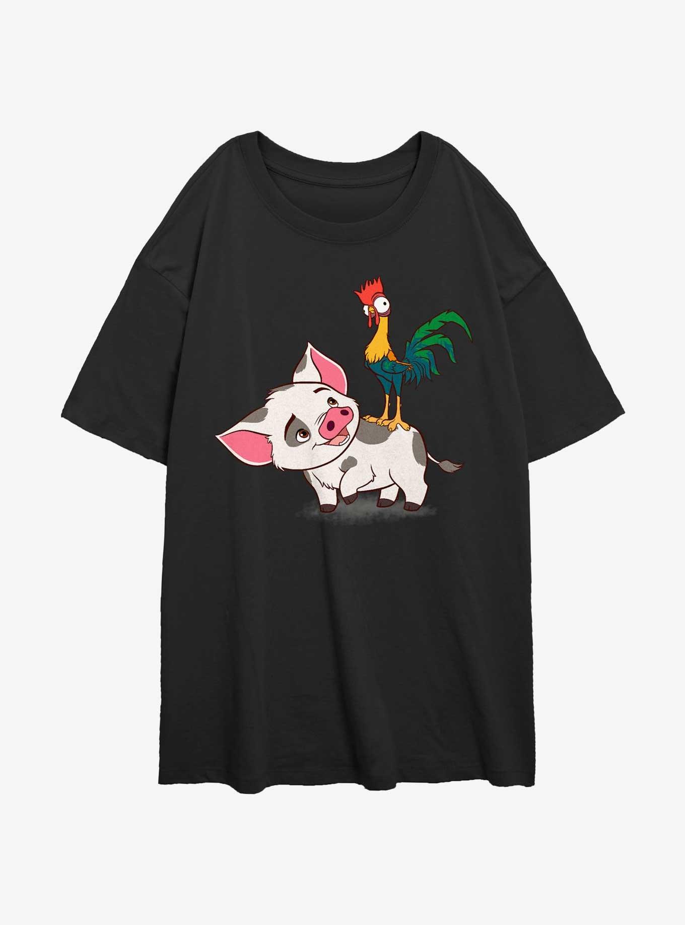 Disney Moana Hei Hei & Pua Womens Oversized T-Shirt - BLACK | BoxLunch
