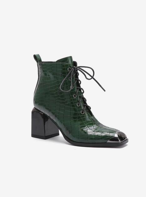 Fantastic Croc Patent Lace-Up Bootie Green | Hot Topic