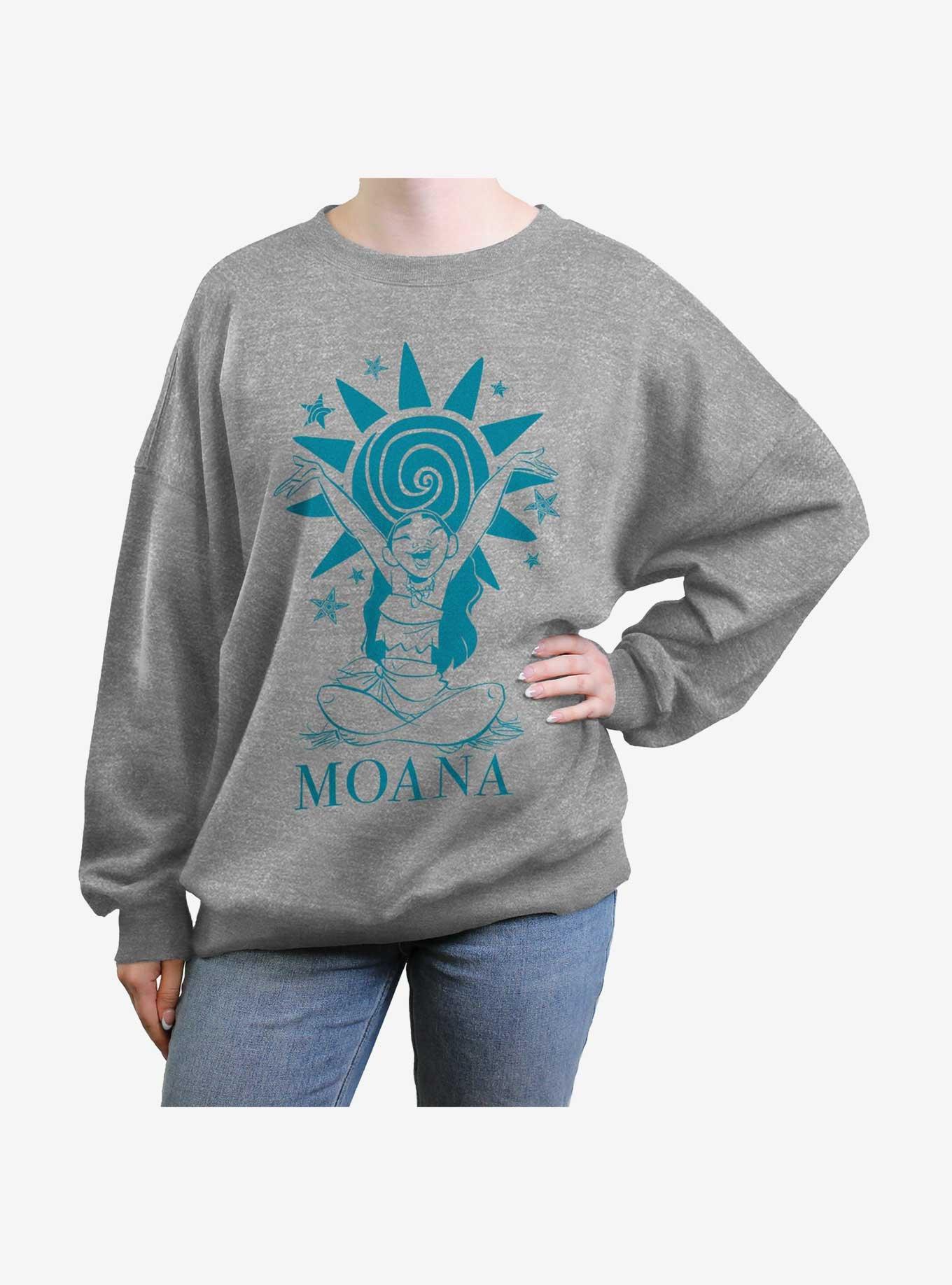 Disney Moana Sun And Stars Womens Oversized Sweatshirt - GREY | BoxLunch