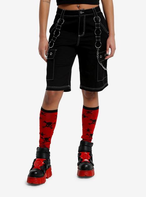 Black Grommet & Chain Cargo Shorts | Hot Topic