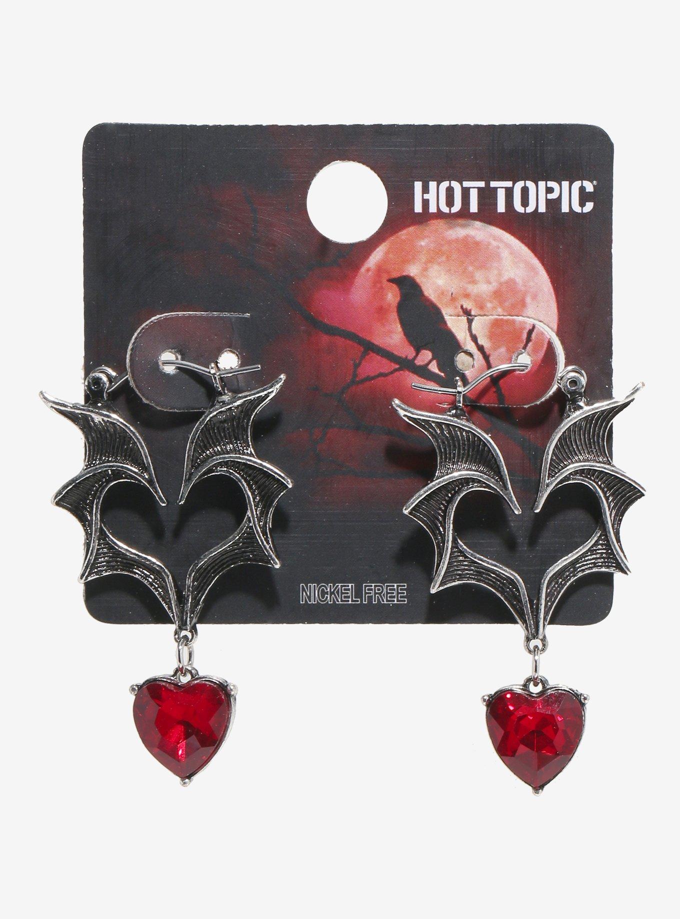 Bat Wing Heart Drop Earrings | Hot Topic