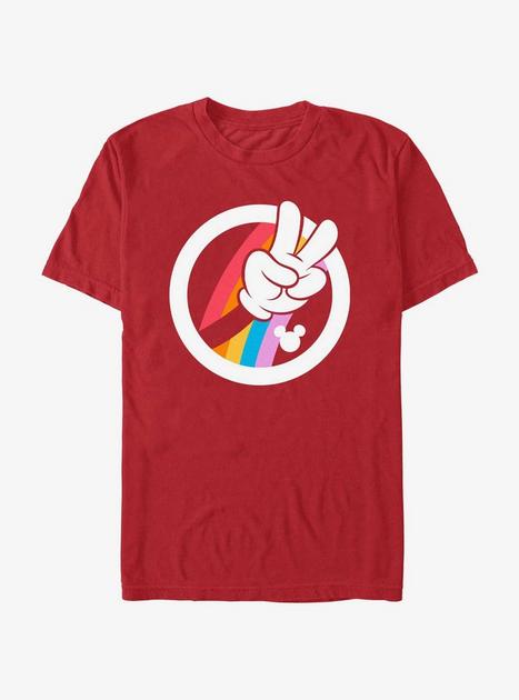 Disney Mickey Mouse Peace Sign Mickey Hand T-Shirt - RED | BoxLunch
