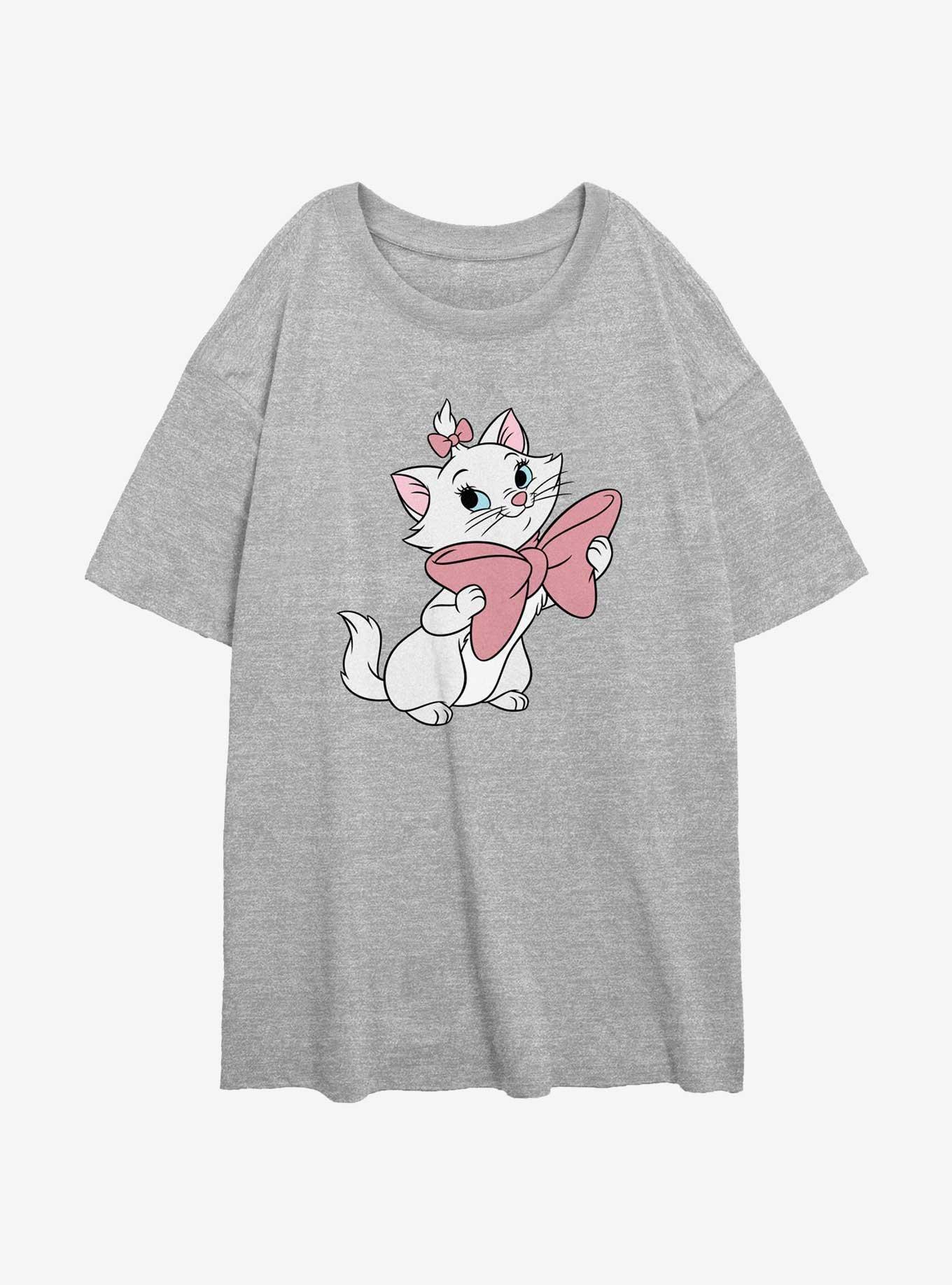 Disney The Aristocats Marie Cute Bow Smile Womens Oversized T-Shirt - GREY | BoxLunch