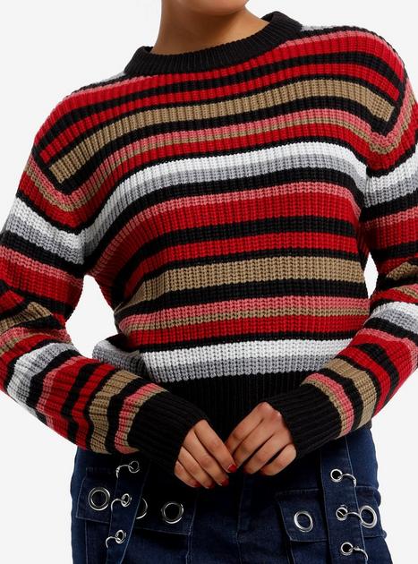 Red & Grey Multi-Stripe Girls Knit Sweater | Hot Topic
