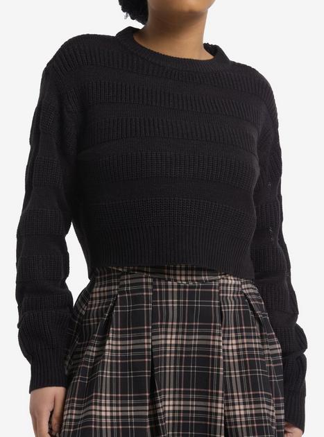Black Shadow Stripe Girls Crop Sweater | Hot Topic