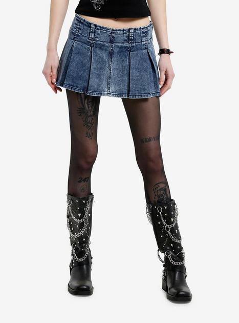 Indigo Acid Wash Pleated Micro Skort | Hot Topic