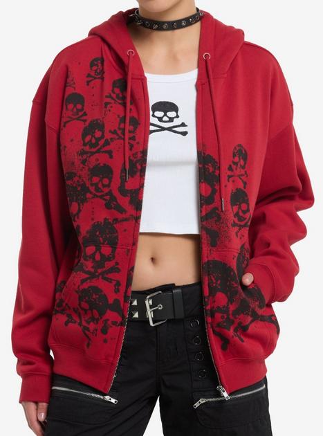 Social Collision Red Skull & Crossbones Girls Hoodie | Hot Topic