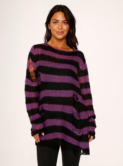 Black Purple Stripe Sweater | Hot Topic