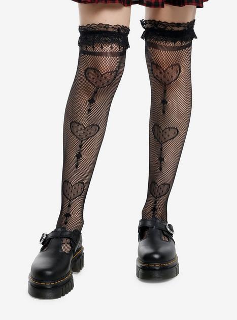 Black Heart Fishnet Thigh Highs | Hot Topic