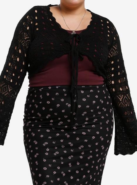 Cosmic Aura Black Bell Sleeve Girls Crop Shrug Plus Size | Hot Topic