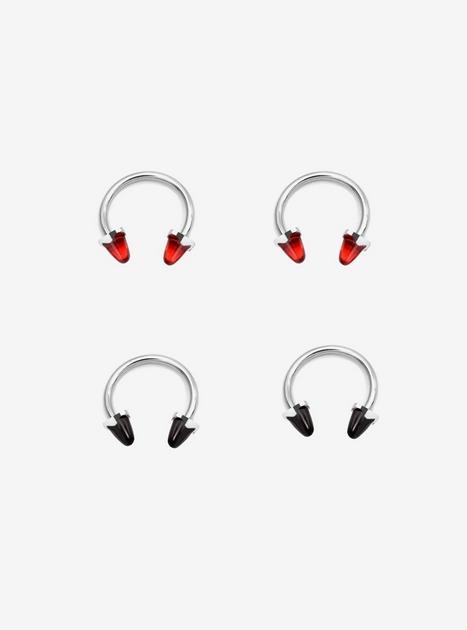 Steel Black & Red Stone Circular Barbell 4 Pack | Hot Topic