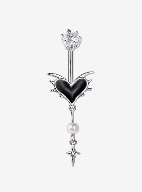 14G Steel Edgy Heart Pearl Navel Barbell | Hot Topic