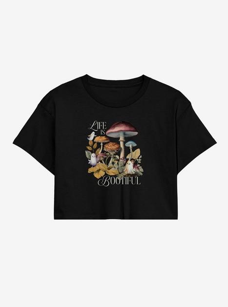 Life Is Bootiful Mushroom Girls Crop T-Shirt - BLACK | Hot Topic