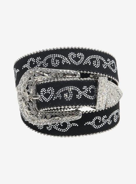 Black Heart Rhinestone Western Belt | Hot Topic