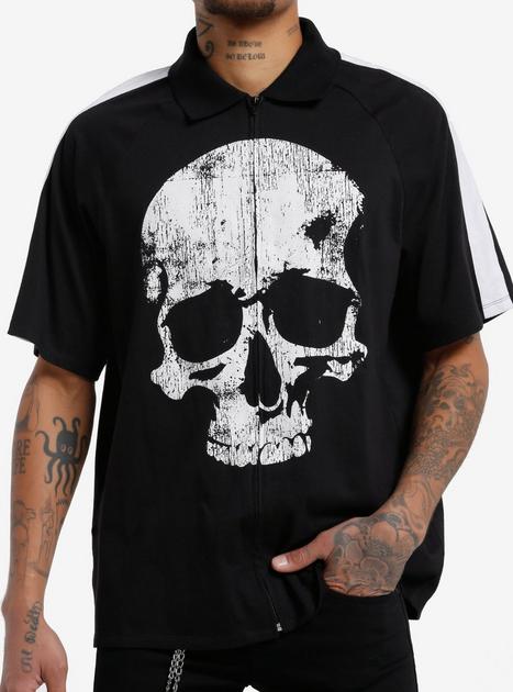 Skull Zip-Up Collar Shirt | Hot Topic