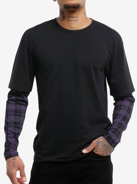 Black & Purple Plaid Twofer Long-Sleeve T-Shirt | Hot Topic