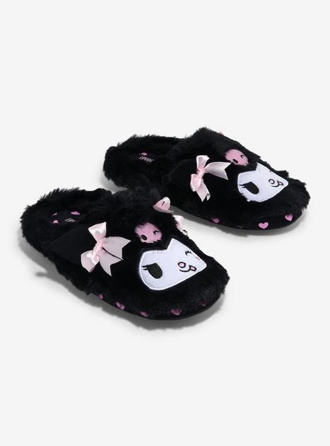 Kuromi Bow Fuzzy Slippers | Hot Topic