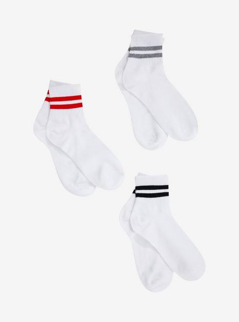 Double Stripe Varsity Crew Socks 3 Pair | Hot Topic