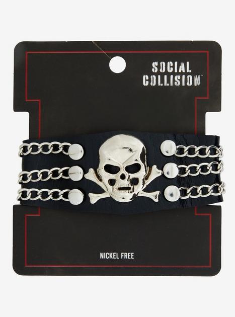 Social Collision Skull & Crossbones Chains Cuff Bracelet | Hot Topic