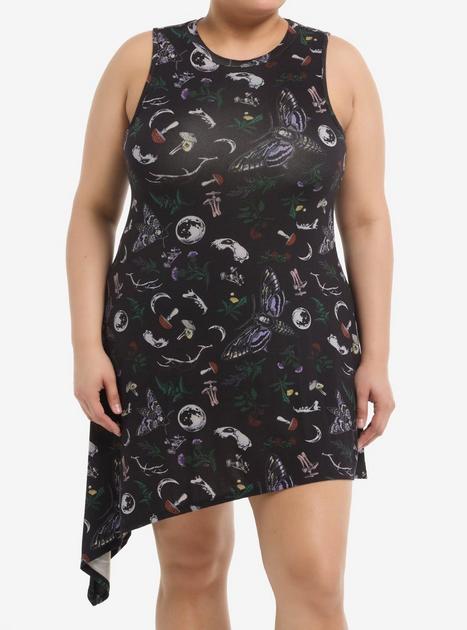 Cosmic Aura Moons & Mushrooms Asymmetrical Tank Dress Plus Size | Hot Topic