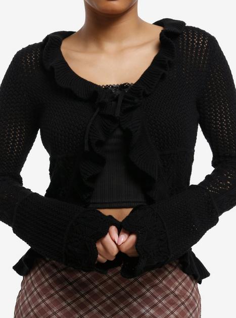 Cosmic Aura Black Ruffle Trim Girls Knit Cardigan Hot Topic