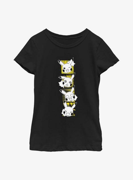 Pokemon Pikachu Emotions Youth Girls T-Shirt - BLACK | BoxLunch