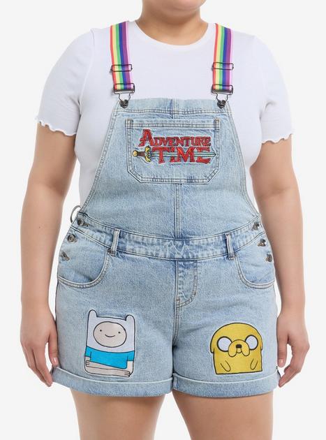 Adventure Time Rainbow Straps Denim Shortalls Plus Size | Hot Topic