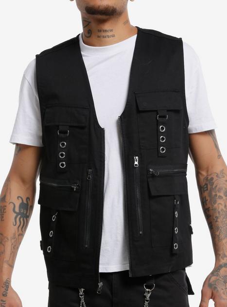 Black Grommet & Zipper Vest | Hot Topic