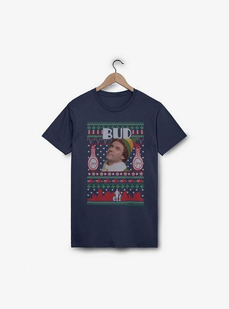 Elf Bud Ugly Sweater Pattern T-Shirt - BLUE | BoxLunch