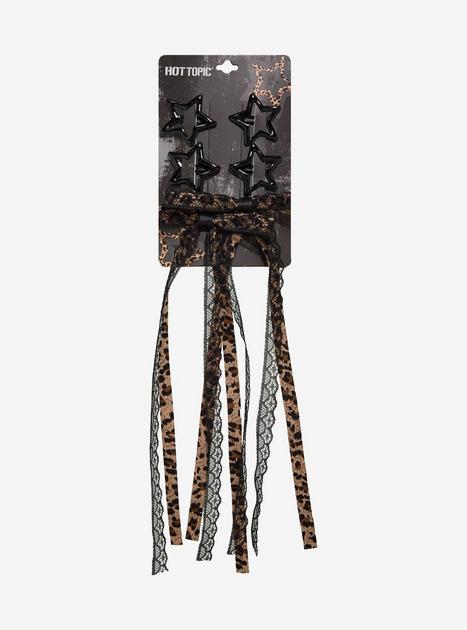 Leopard Bow & Black Star Hair Clip Set | Hot Topic