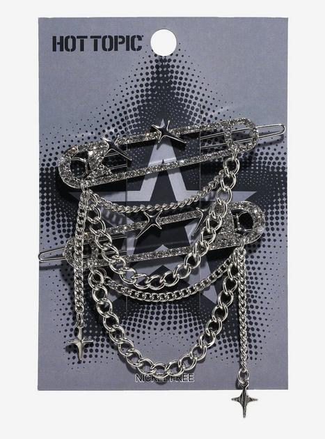 Safety Pin Star Rhinestone Chain Hair Clips | Hot Topic