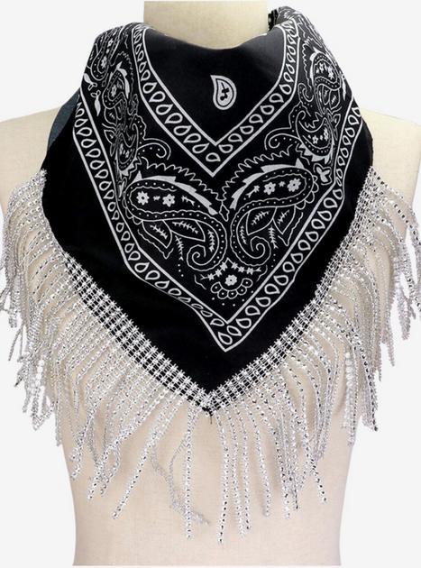 Black Bandana with Rhinestone Fringe | Hot Topic