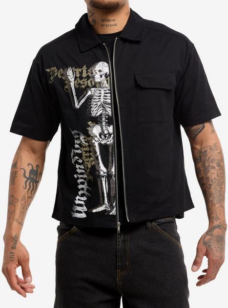 Skeleton Zip-Up Woven Shirt | Hot Topic