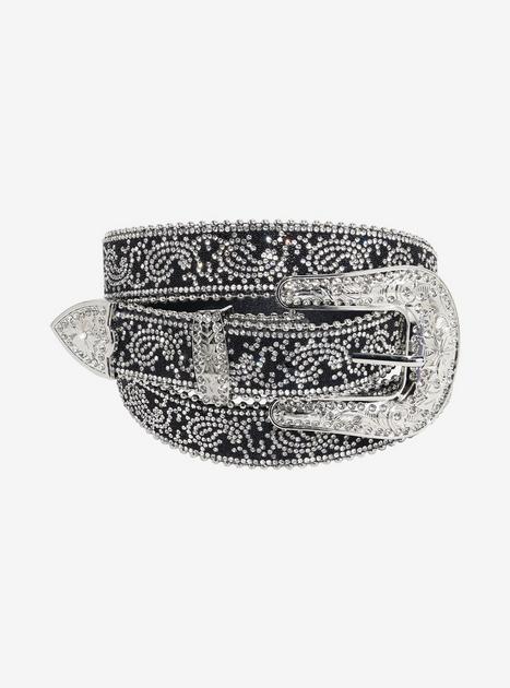 Black & Silver Paisley Bling Western Belt | Hot Topic
