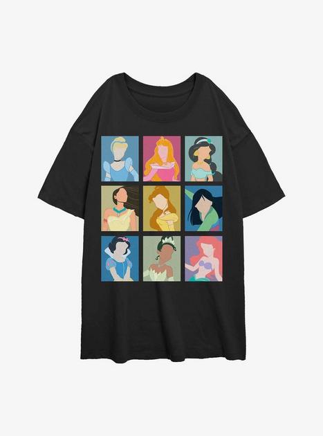 Disney Princesses 9 Faceless Womens Oversized T-Shirt - BLACK | BoxLunch
