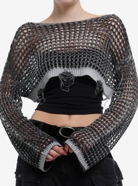 Black & Grey Destructed Girls Knit Shrug | Hot Topic