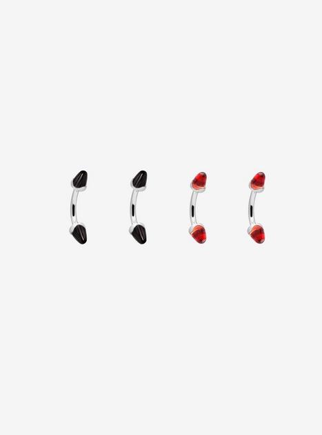 Steel Black & Red Stone Eyebrow Barbell 4 Pack | Hot Topic