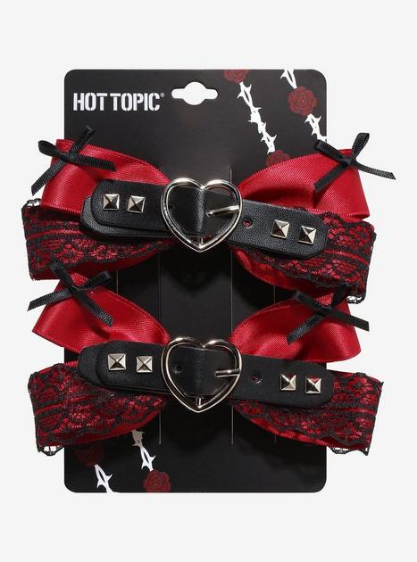 Black & Red Lace Heart Buckle Hair Bow Set | Hot Topic