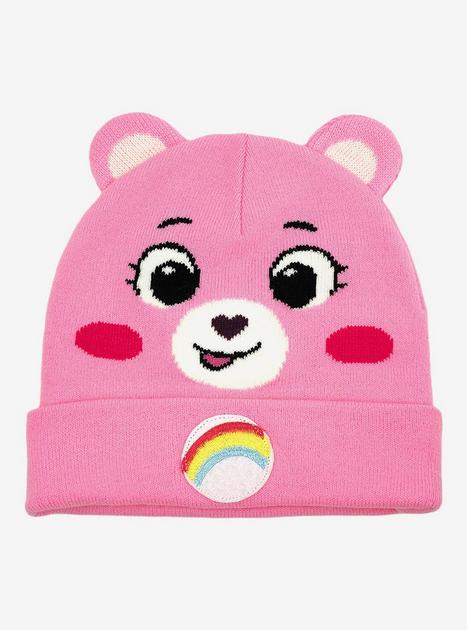 Care Bears Cheer Bear Face Acrylic Knit Beanie With Ears | Hot Topic