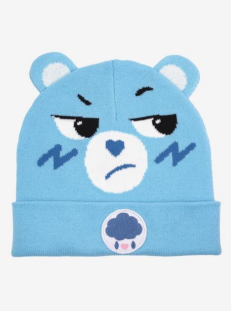 Care Bears Grumpy Bear Face Acrylic Knit Beanie With Ears | Hot Topic