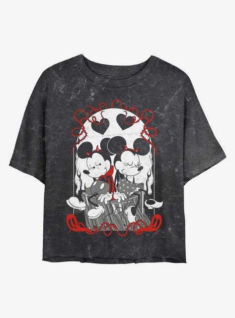 Disney Mickey Mouse & Minnie Mouse Goth Tarot Girls Mineral Wash Crop T ...